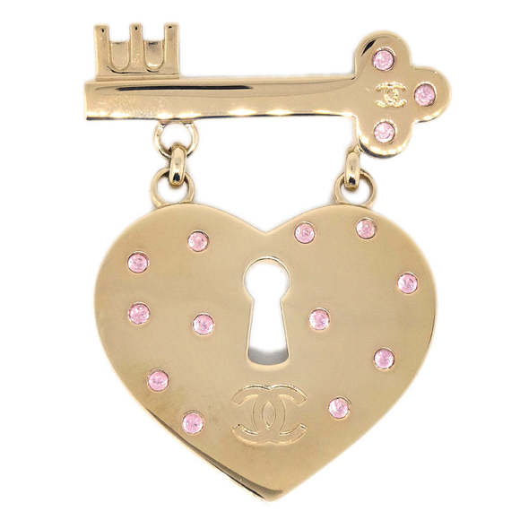 CHANEL | Jewelry | Chanel Heart Rhinestone Brooch Gold 2p 23175 | Poshmark